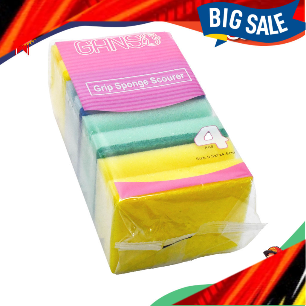 (4pcs) Span Pencuci Pinggan, Foam Sponge Scourer With Grip (9.5cm x 7cm ...