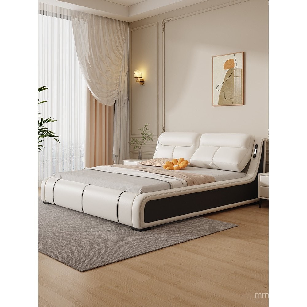Multifunctional Genuine Leather Bed Modern Simple Light Luxury Master ...