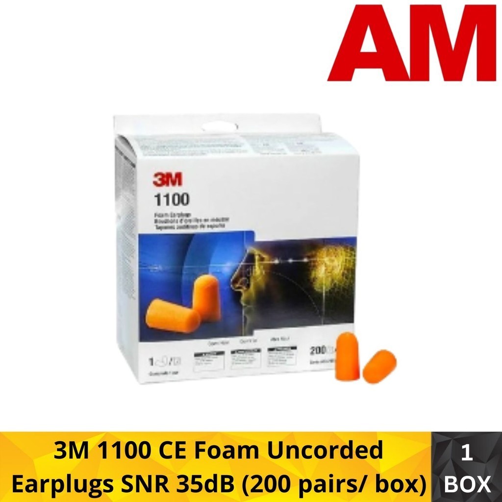 3M CE Foam Uncorded Earplugs 1100 SNR 35dB (200 pairs/box) | Shopee Malaysia