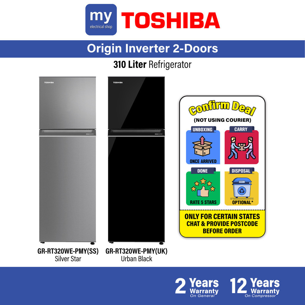 Toshiba Origin Inverter 2-Doors Refrigerator GR-RT320WE-PMY(SS) GR ...