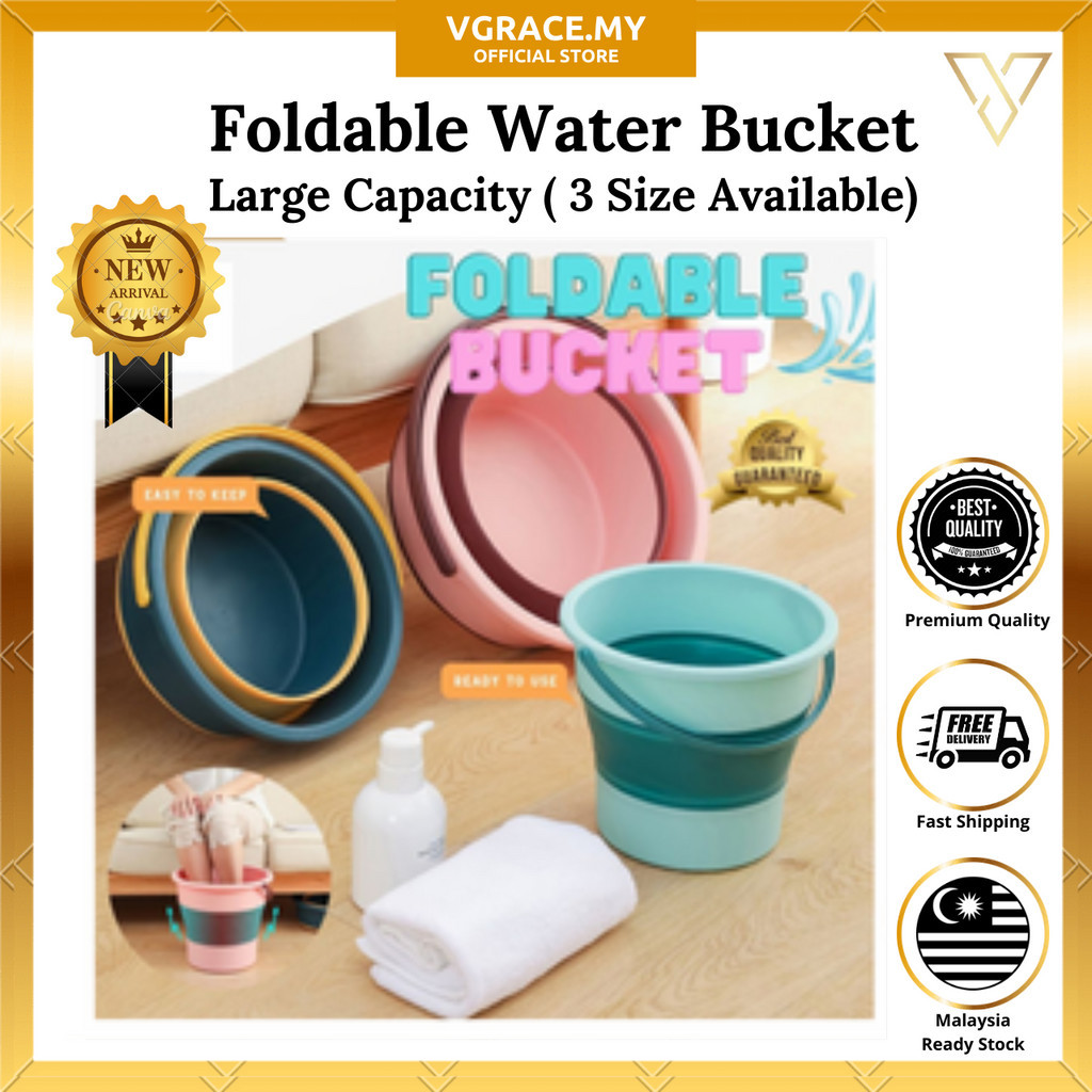 Foldable Water Bucket Pail Washing Cleaning Tong Baldi Lipat Large ...