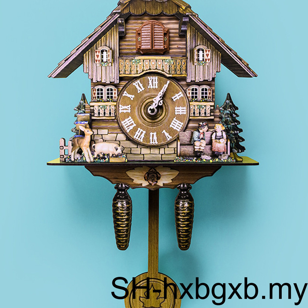 Bird Time Bell Swing Alarm Watch Imitation Wood Style With Easy-to-Read ...