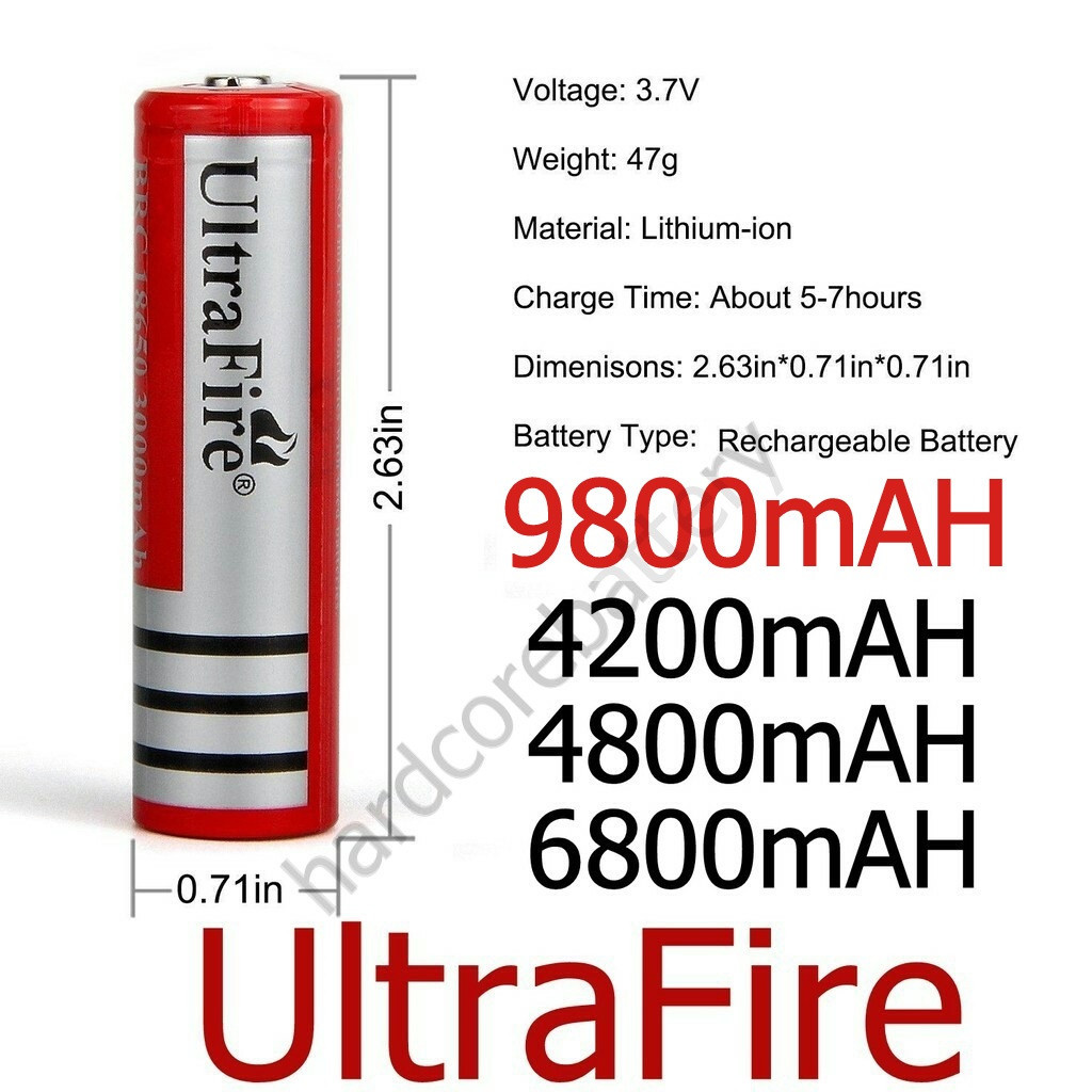 ORIGINAL UltraFire 3.7V 18650 Rechargeable Battery Batteries Li-ion ...