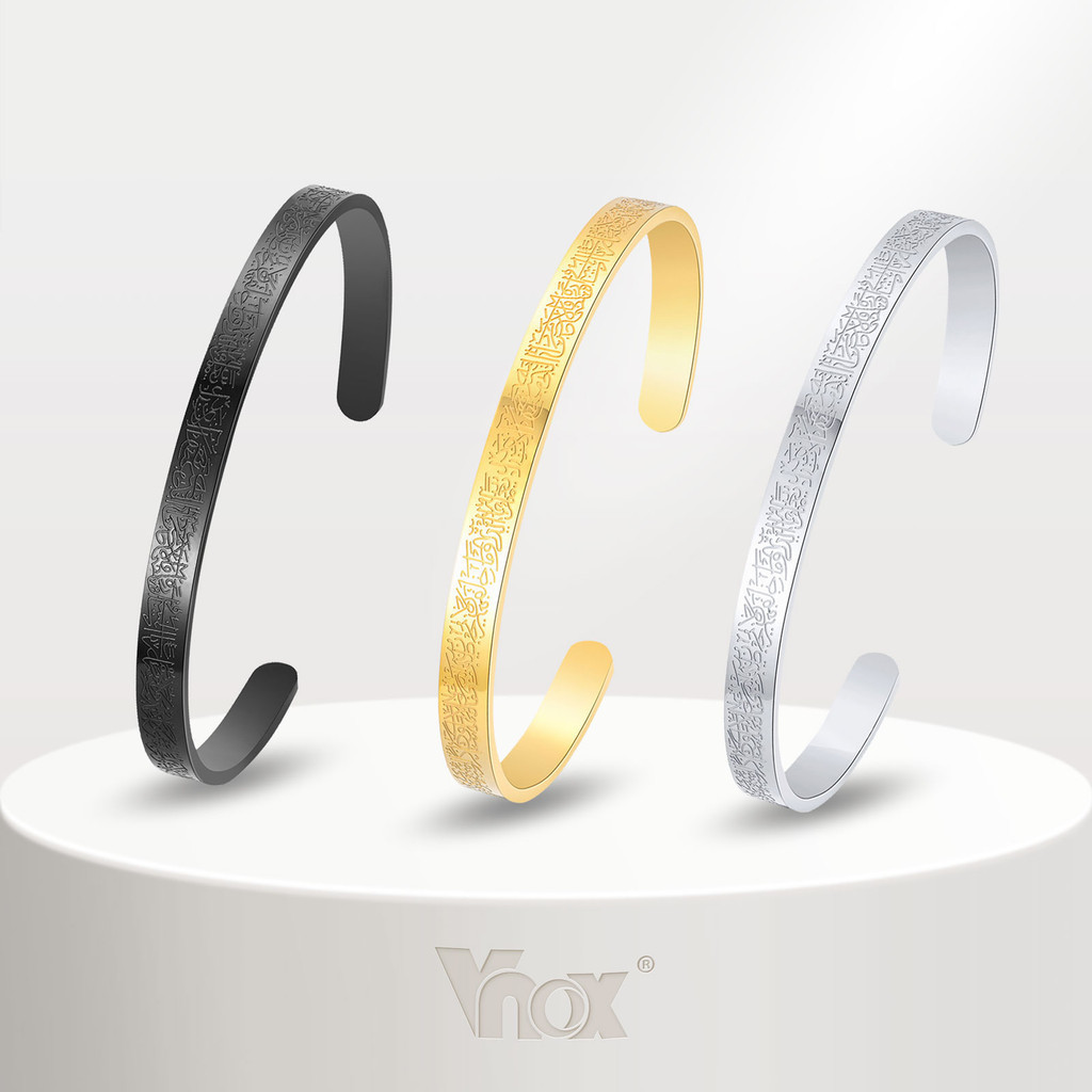 Vnox Fashion Open Gold Men's Bracelet, Stainless Steel Ayatour Kursi Sleeves Silver Bracelet ...