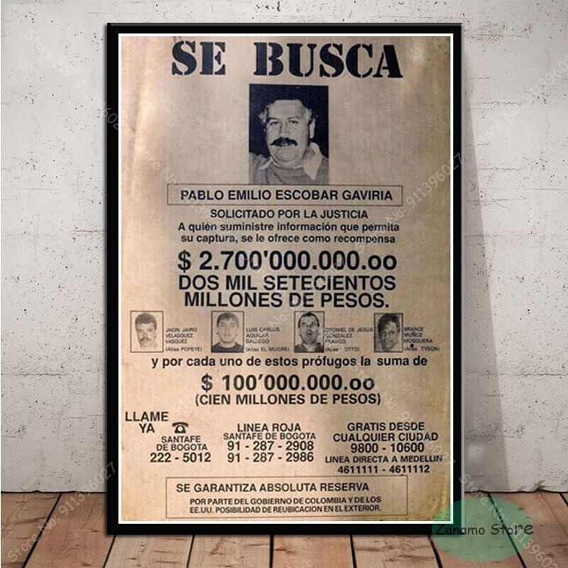 ZT Hot Pablo Escobar Narcos Character Legend Mexico Poster Prints ...