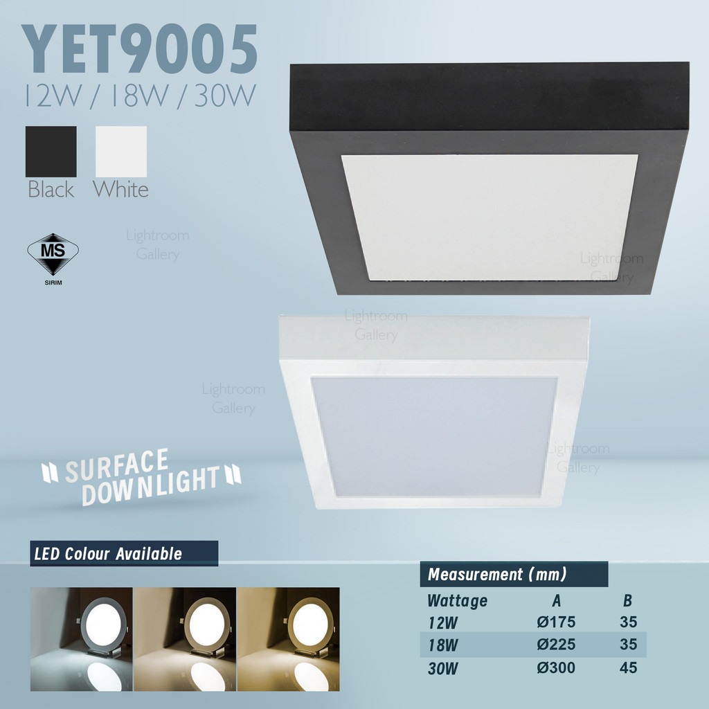 9005 12W / 18W / 30W SQUARE LED SURFACE DOWNLIGHT (BLACK & WHITE ...