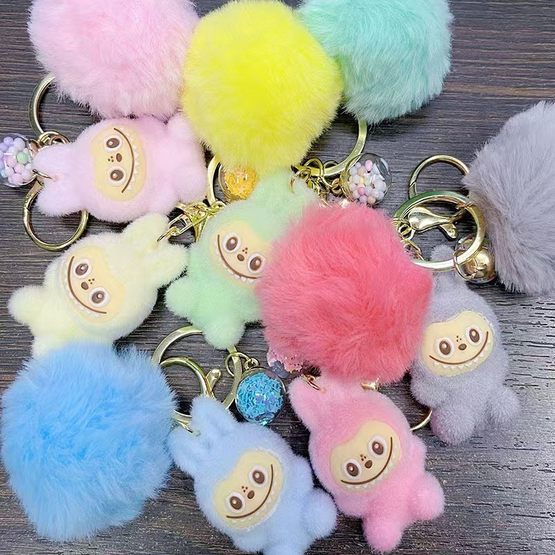 Cartoon Cartoon High-value Labubu Flocking Keychain Labubu Pendant Baby ...