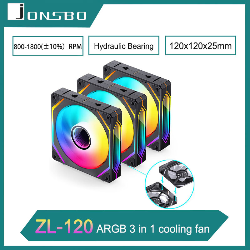 JONSBO ZL-120 3-in-1 chassis fan Free wire splicing ARGB Millilayer mirror light effect cooling ...