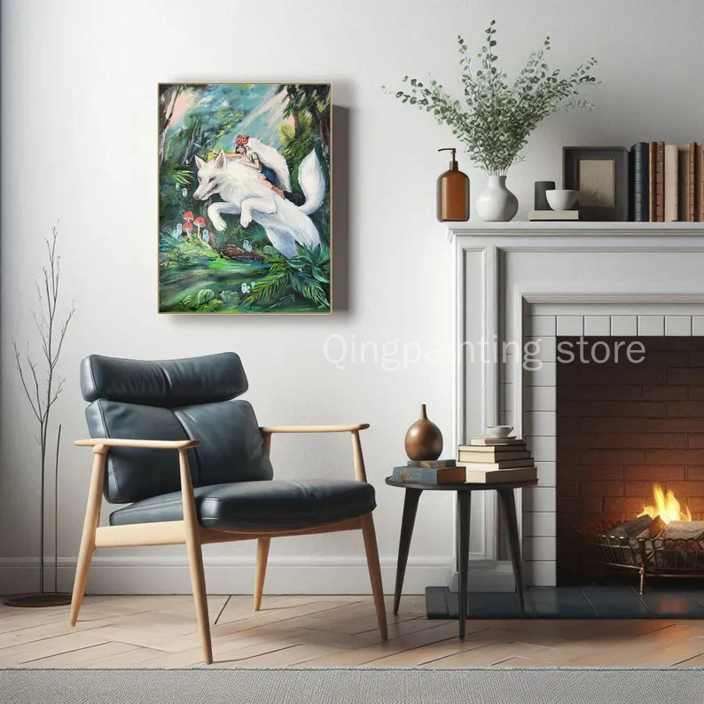 Princess Mononoke Wall Art Anime Painting Fantasy Forest Decor Studio ...