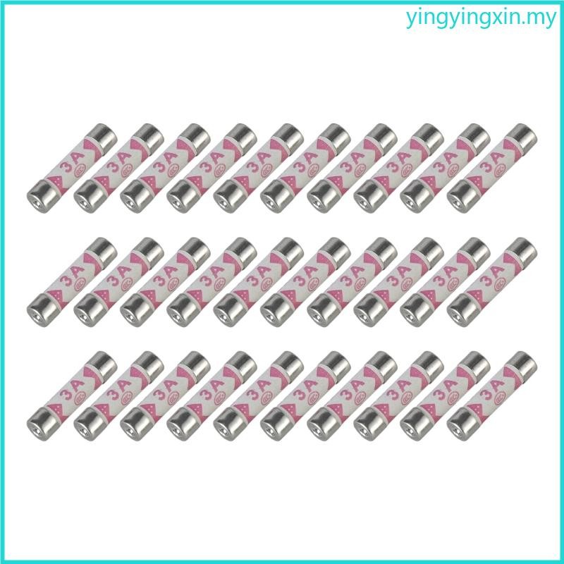 YIN 30Pcs 6x25mm 3A Electrical Fuses Domestic House Hold Mains Plug ...