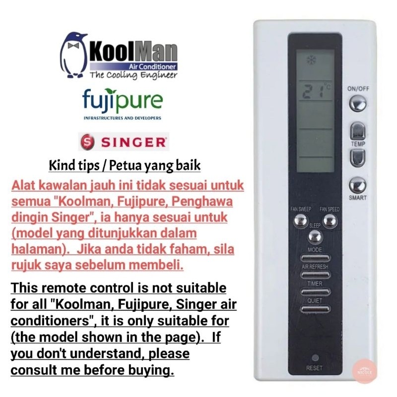 Koolman / Singer/Fujipure/Fujiaire Air cond Air conditioner Replacement ...