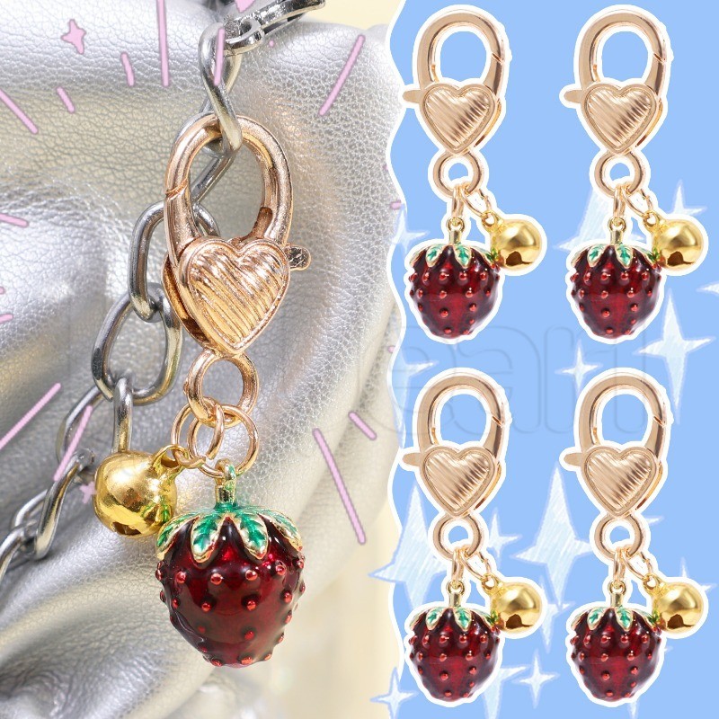 Alloy 3D strawberry Bell Keychain - Imitation Fruit Keyring - Kawaii ...