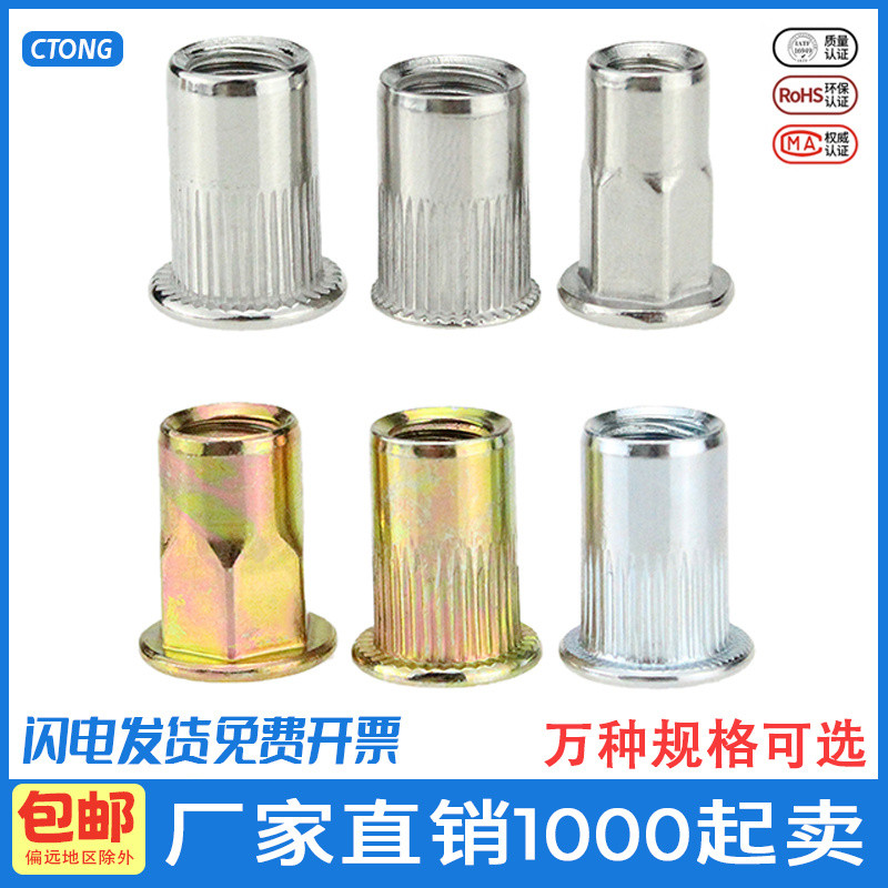 304 Stainless Steel Flat Head Rivet Nut Color Zinc Pull Socket Nut ...