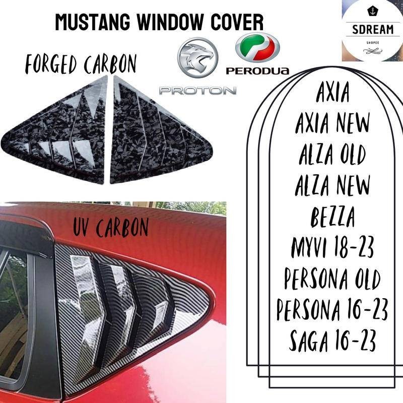 forged carbon mustang window cover no tape PERODUA MYVI BEZZA AXIA ...