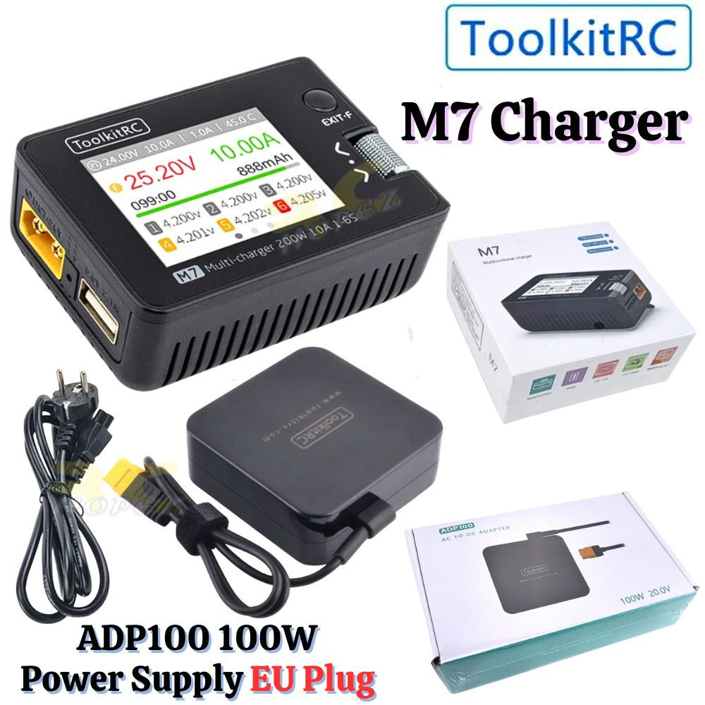 ToolkitRC M7 200W 10A 2'' IPS LCD 2-6S DC Smart Balance Charger Discharger + ADP100 for Lipo ...