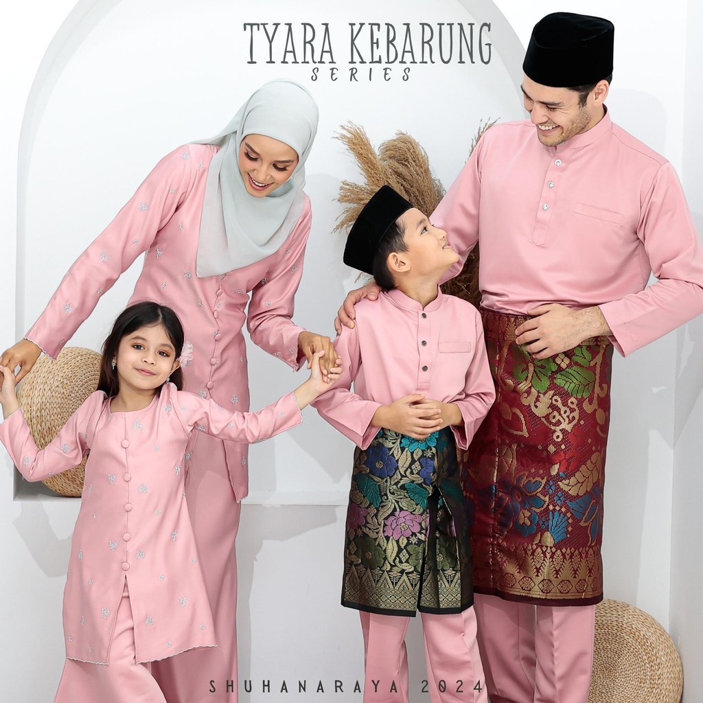 SHUHANA Baju Raya Family Set Sedondon Dust Pink 2024 Viral Baju Kurung Moden 2024 Tyra Kebarung ...