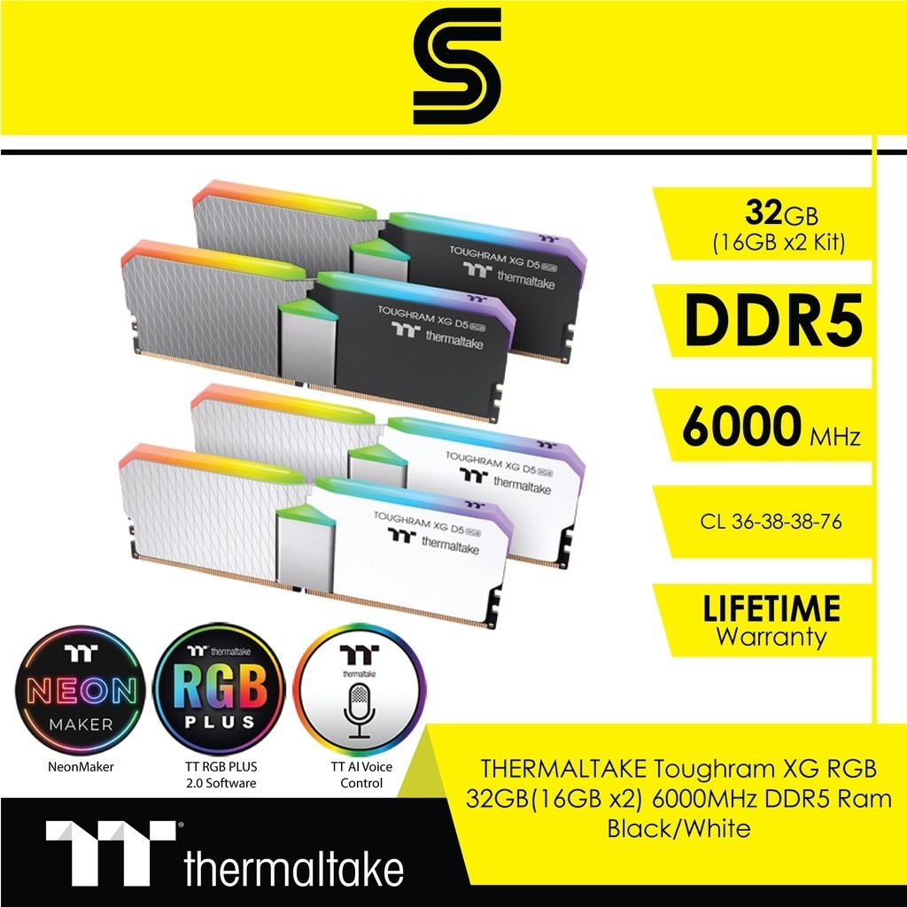 THERMALTAKE Toughram XG RGB 32GB(16GB x2) 6000MHz DDR5 Ram - Black ...