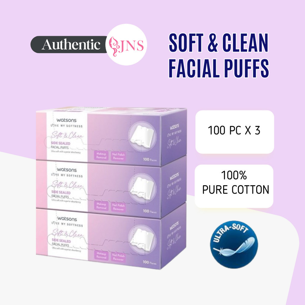 Watsons Soft & Clean Side Sealed Facial Puffs Face Cotton 3 x 100's ...