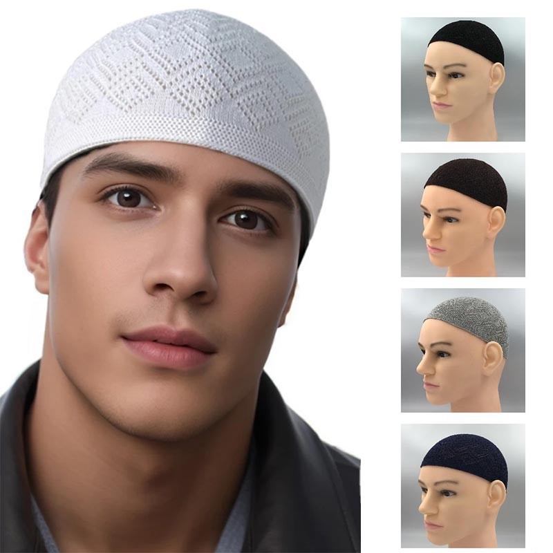 New Muslim Men Knitted Prayer Hat Breathable Islam Keffiyeh Turkish ...