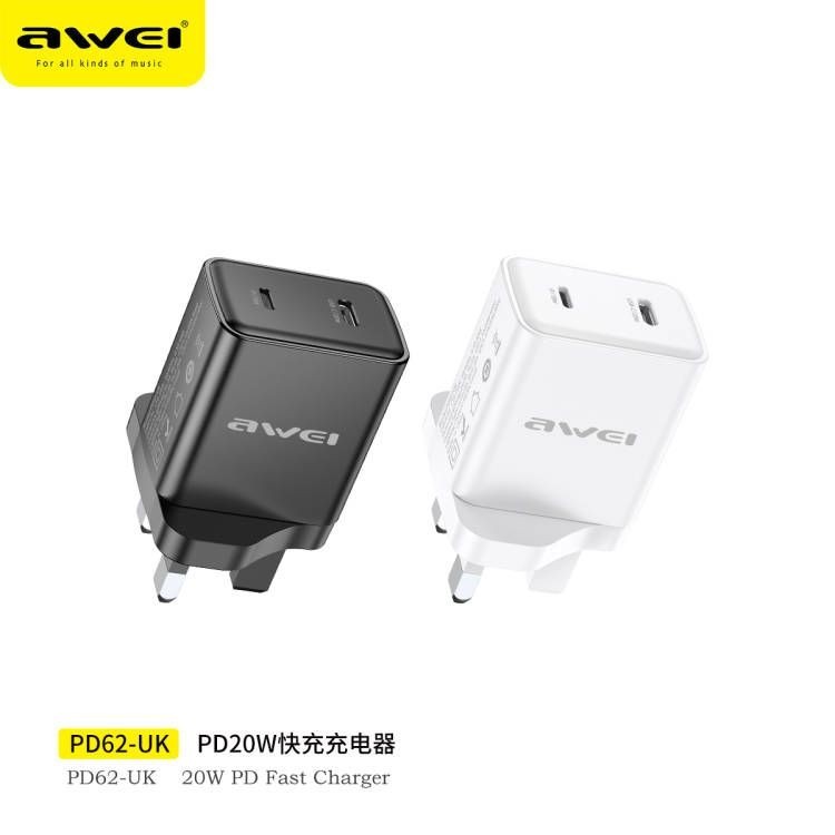 Awei PD62 20W Power Adapter Dual Interface Fast Charging UK Charger ...