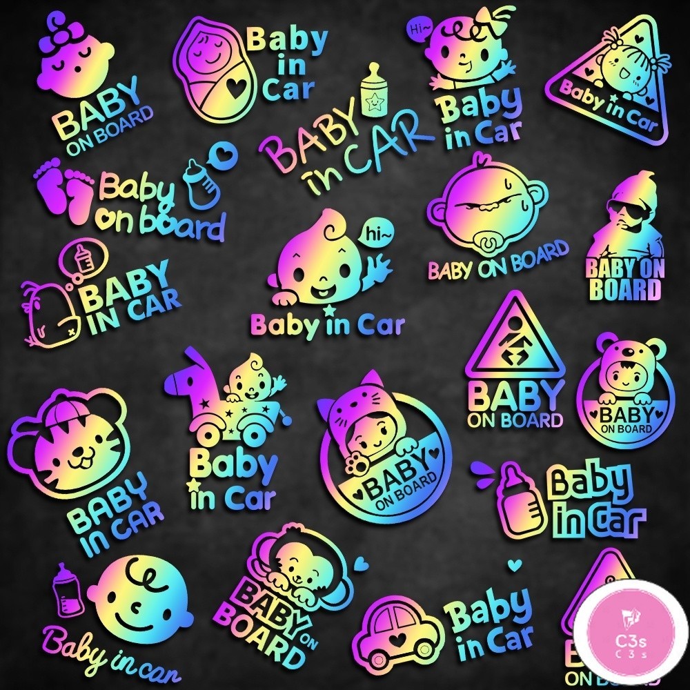 C3 Baby on Board Car Sign Reflective Laser Sticker Baby In Car Sticker ...