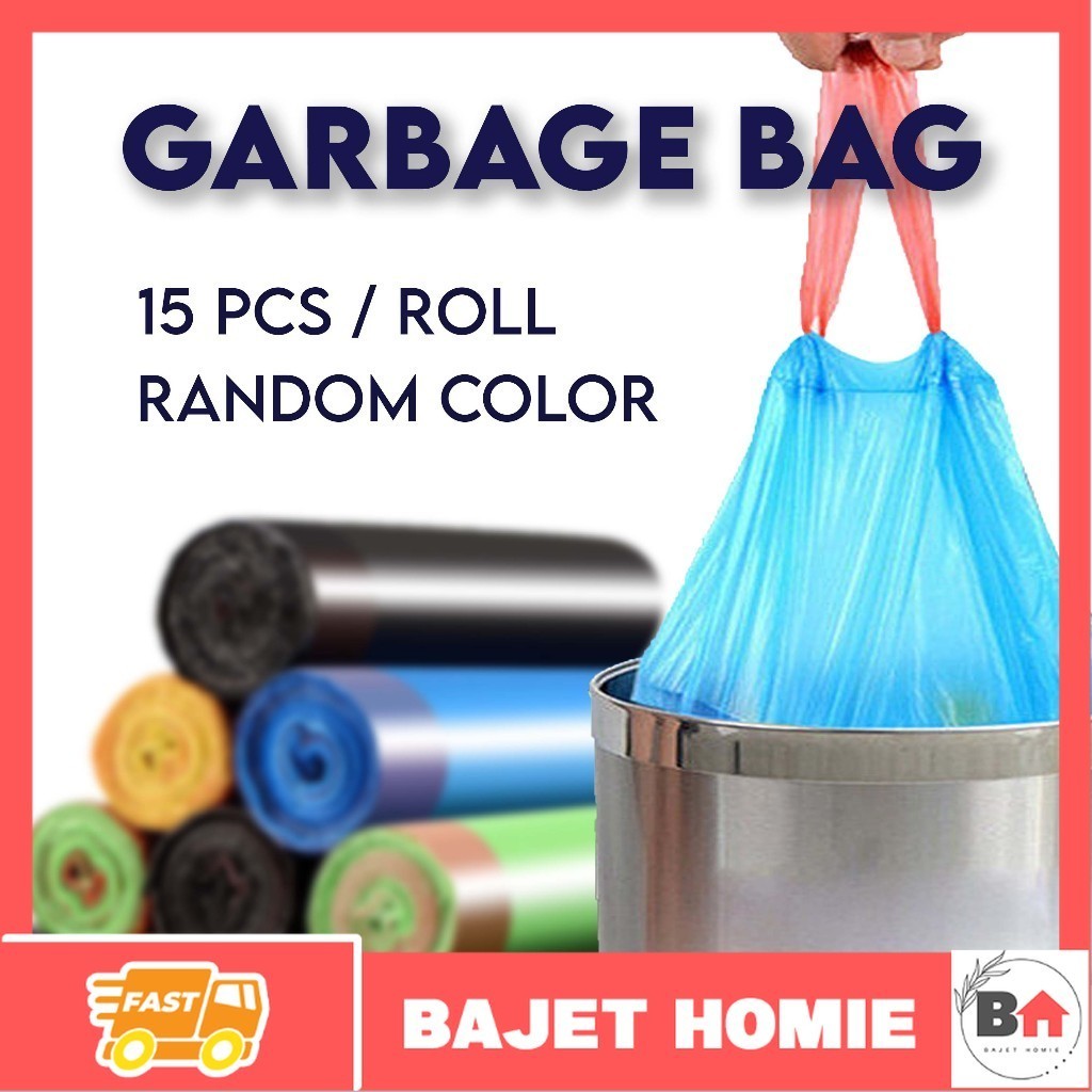 [[15PCS/ROLL]] Closing Garbage Bags With Rope Easy Pull DRAWSTRING ...
