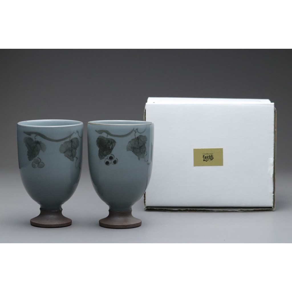 ntage Japanese Arita Ware pottery 2 Pieces Goblet Grape Pattern Gray ...