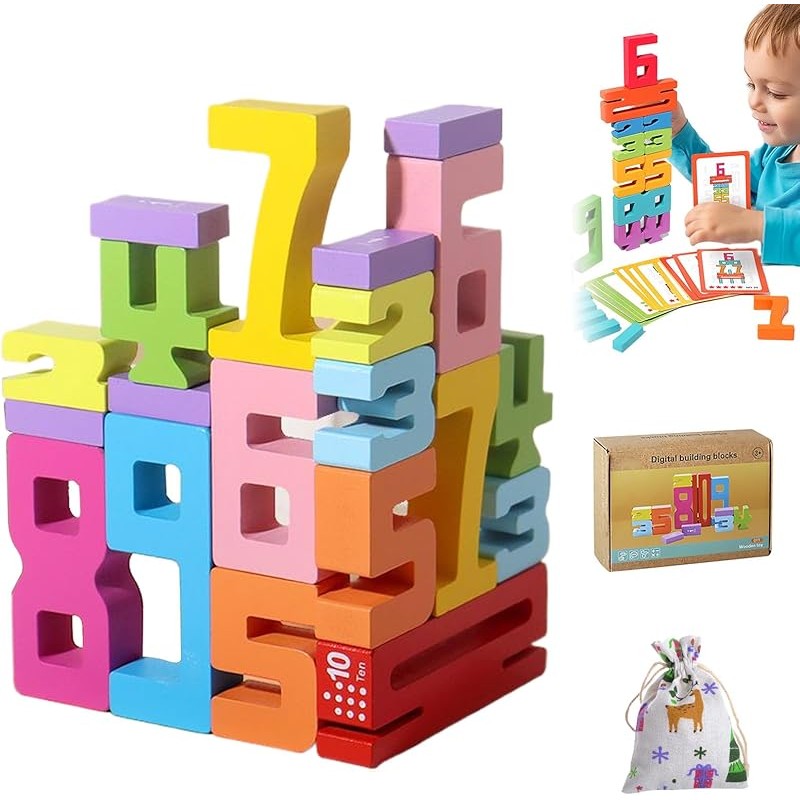 Wooden Number Building Blocks, Montessori Wooden Number Blocks, Sensory ...