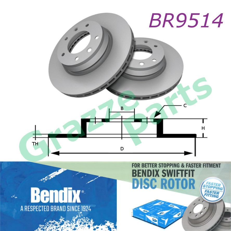 (1pc) Bendix Swiftfit Disc Brake Rotor Rear for 42431-60290 / BR9514 ...