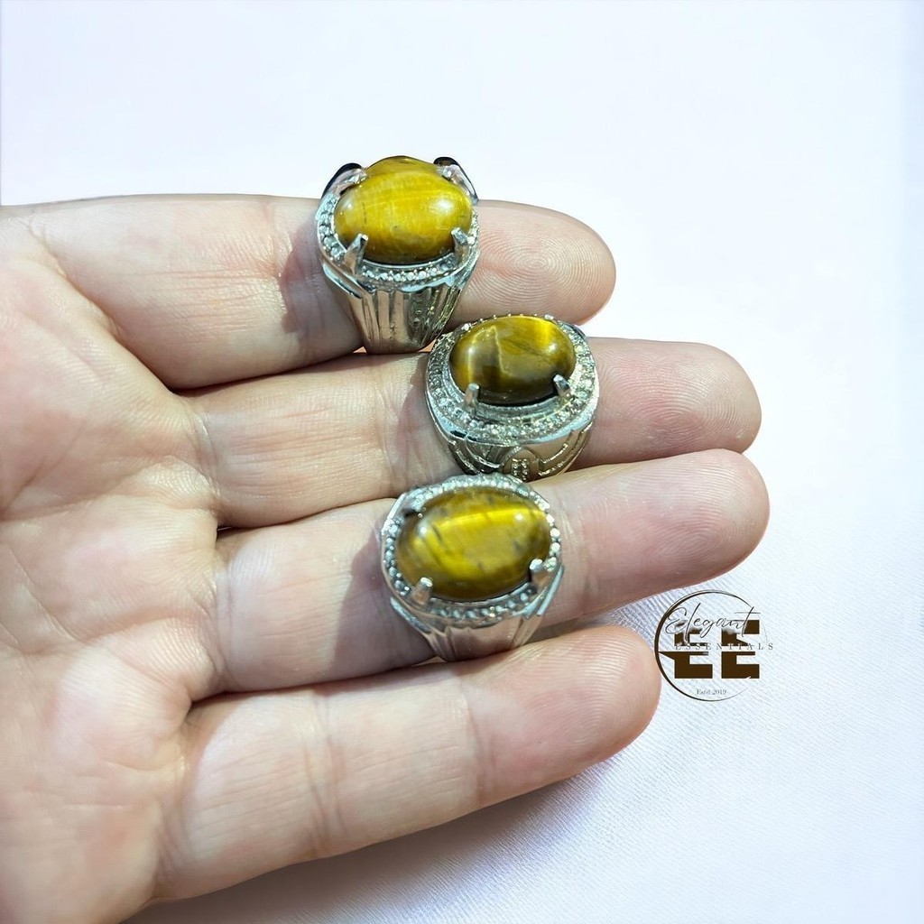 Siap Cincin Mata Tiger Harimau ikat alpaka super semua saiz 15 hinga 24 ...