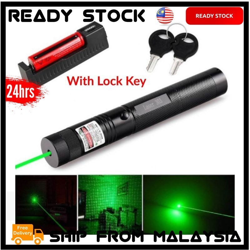 Green Laser Pointer Pen with Lock Key Beam Light 5mW Lazer Power 532nm ...