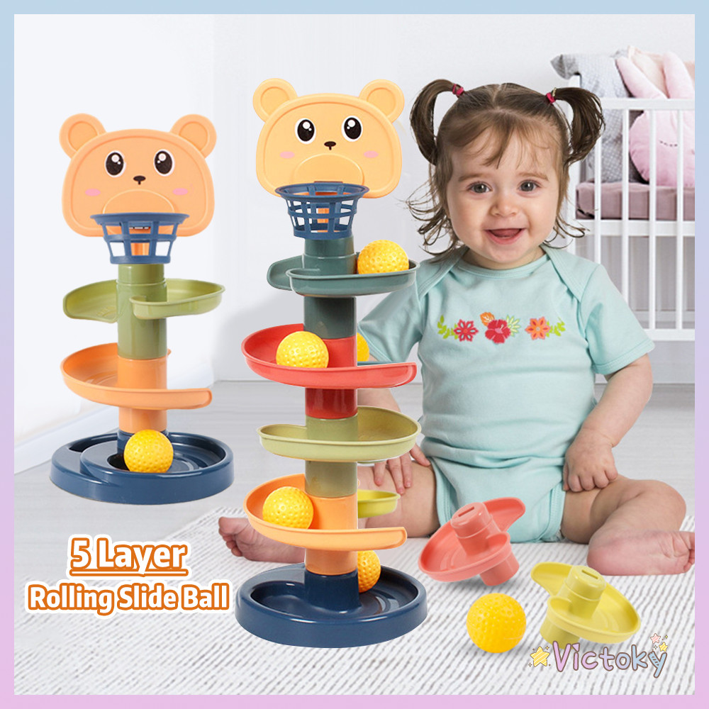 Victoky 5 Layer Fun Rolling Sliding Ball Kids Stacking Tower Gliding ...