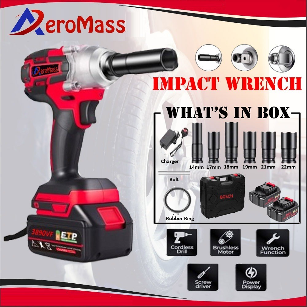 AEROMASS Cordless Impact Wrench Impact Drill Impact Driver Tool Box Set ...