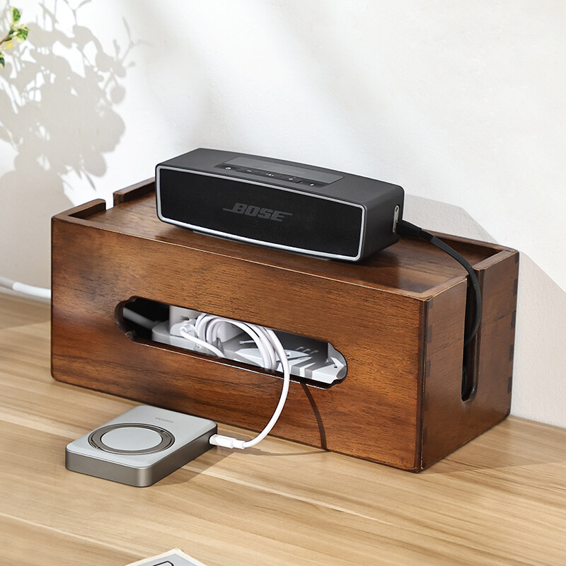Teak Cable Management Box Hidden Power Strip Storage Box Office Router ...