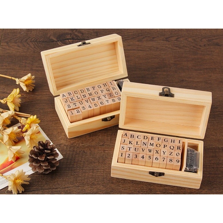 Alphabet Wooden Stamp Chop Set DIY Scrapbook Journal Gift Ink Pad ...