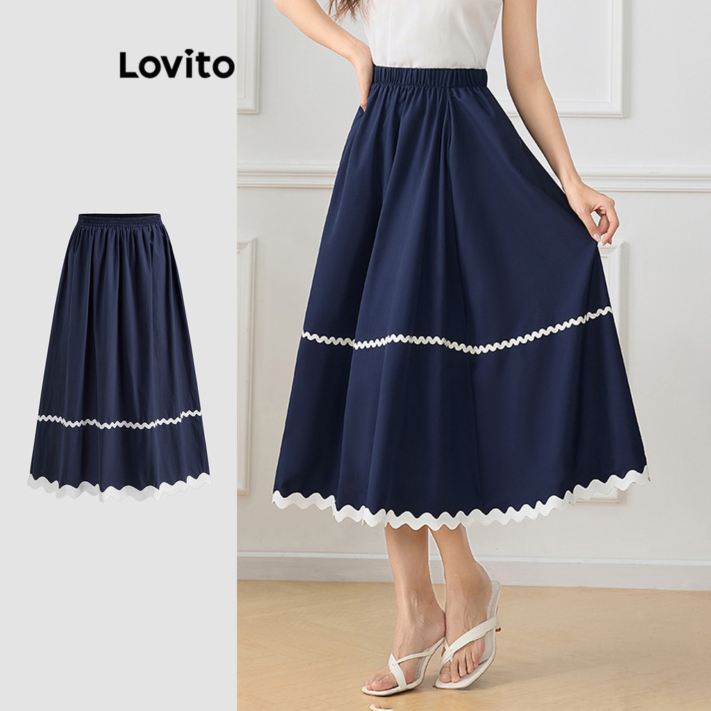 Lovito Elegant Plain Colorblock Skirts for Women L112ED395 | Shopee ...