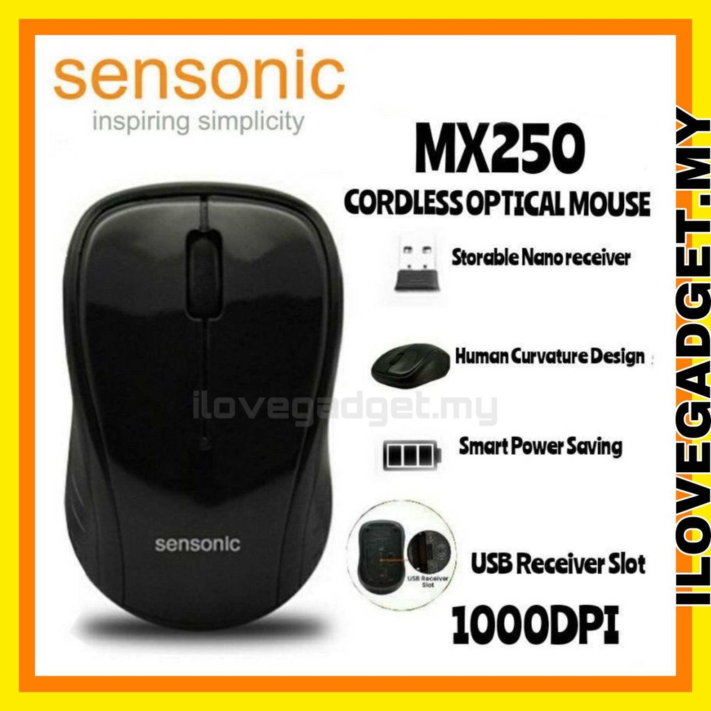 Sensonic Cordless Optical Mouse MX250 Black Mice Wireless Mouse For Pc ...
