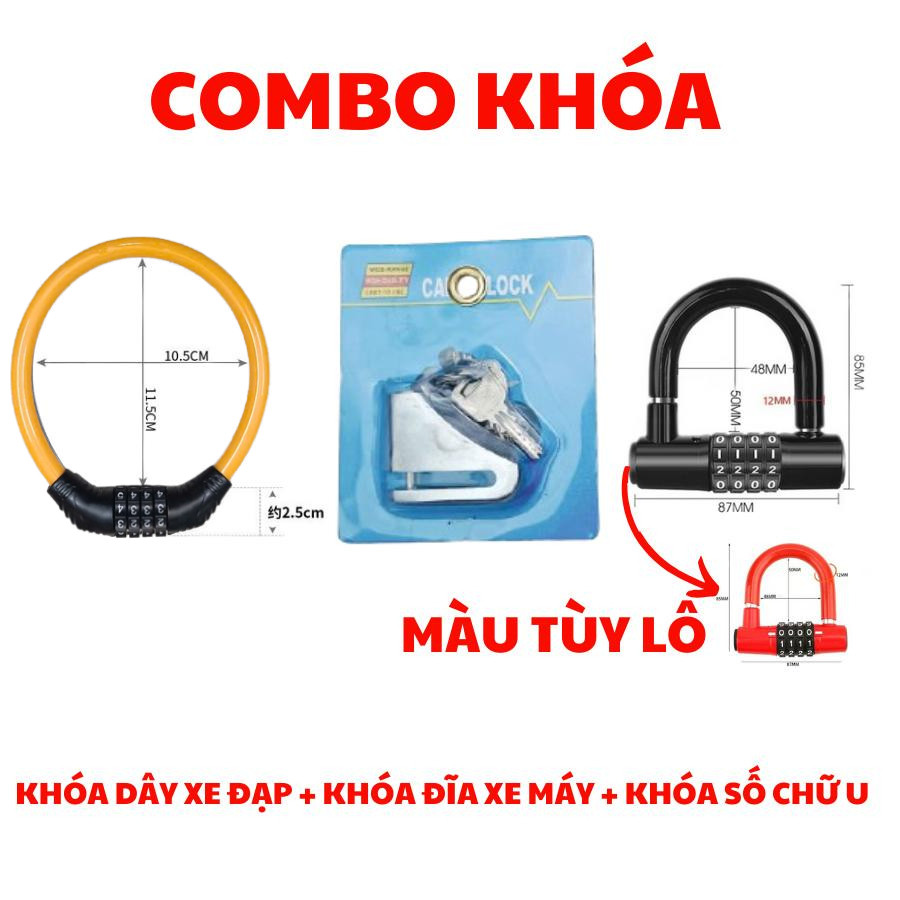 Lock Combo includes motorbike disc lock, bicycle wire digital lock, U ...