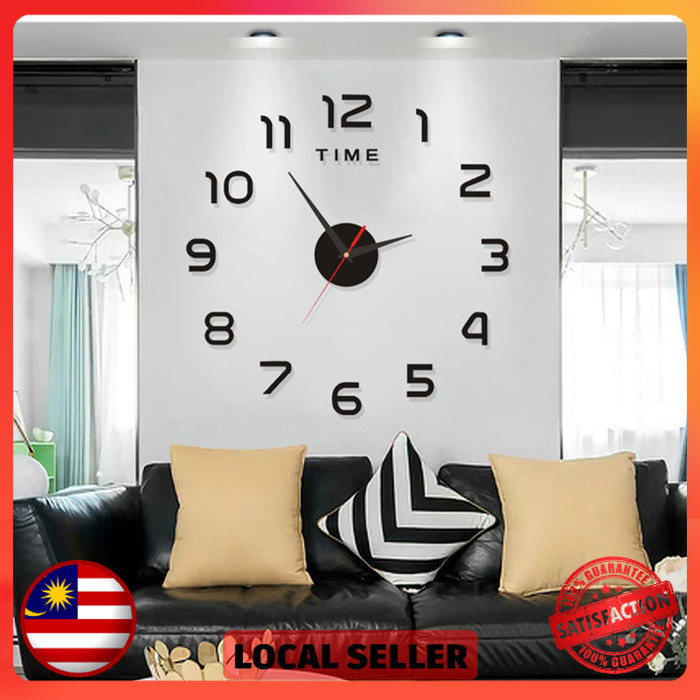3D DIY Large Wall Clock DIY Acrylic Wall Mirror Clock Stiker Dinding ...