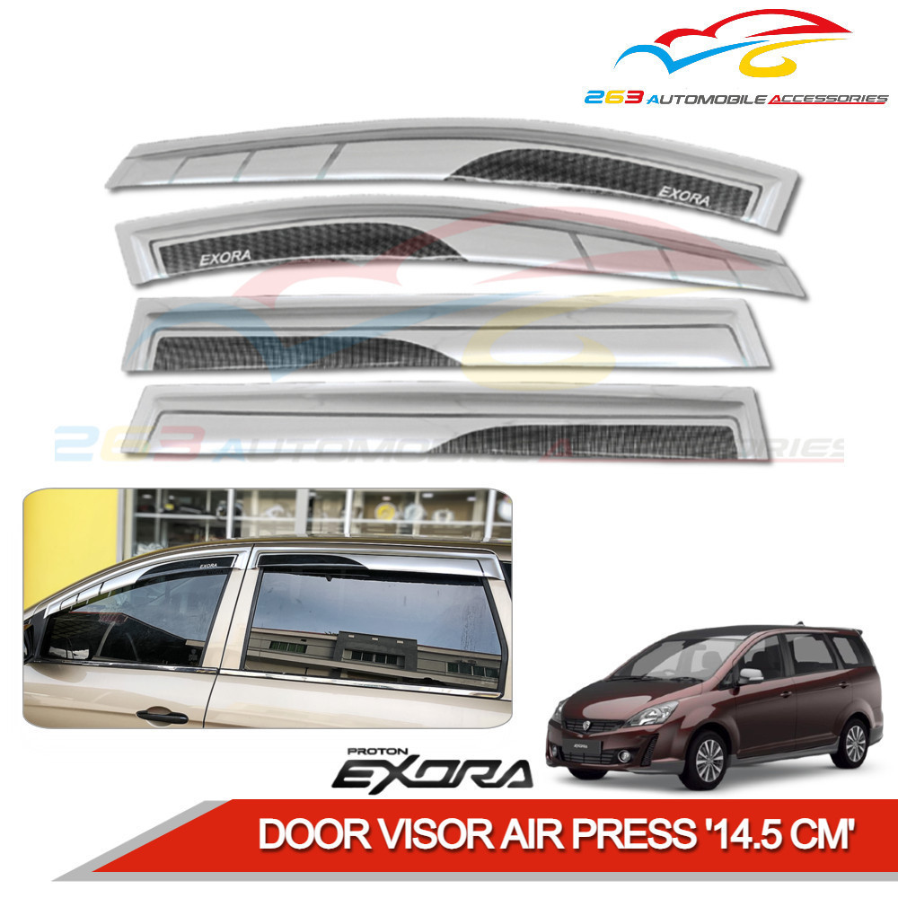 PROTON EXORA DOOR VISOR AIR PRESS '14.5 CM' ( SILVER & CARBON BLACK ) '4 PC/SET' | Shopee Malaysia