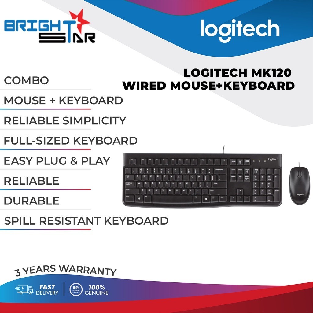 Logitech Mk120 Wired Desktop Usb Wired Mouse Keyboard Black 3 Years Warranty Shopee Malaysia