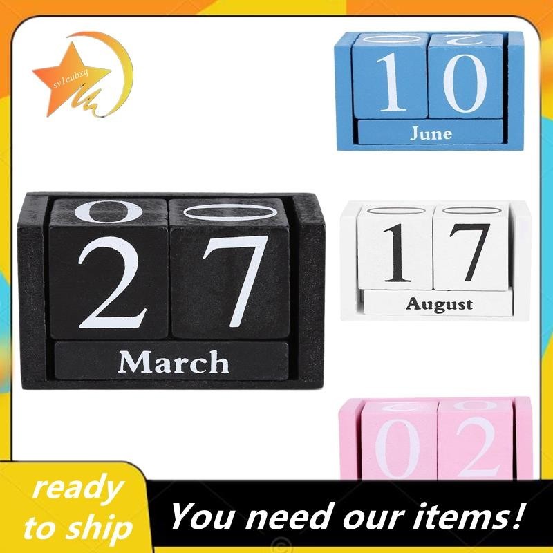 [7-Hi] Vintage Wood Perpetual Calendar Shabby Chic Blocks Desktop ...