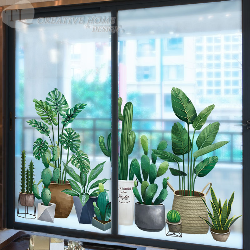 Plant Pattern Glass Stickers Stickers Wallpaper Self-Adhesive Sliding ...