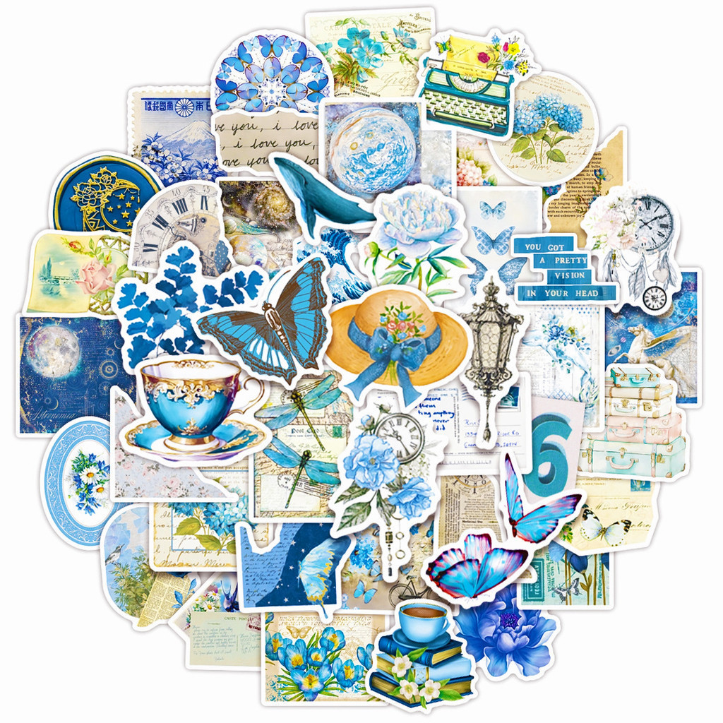 50PCS Blue Retro Art Waterproof Graffiti Stickers for Helmet Bicycle ...