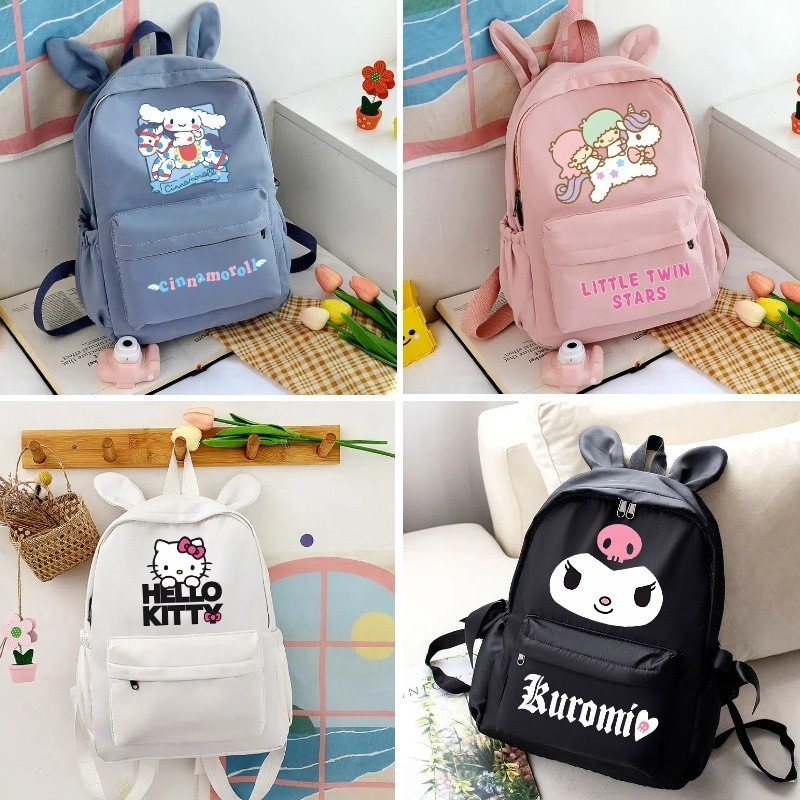Sanrio Cartoon Backpack Kuromi Cinnamoroll Rabbit Ear Korean Fashion ...