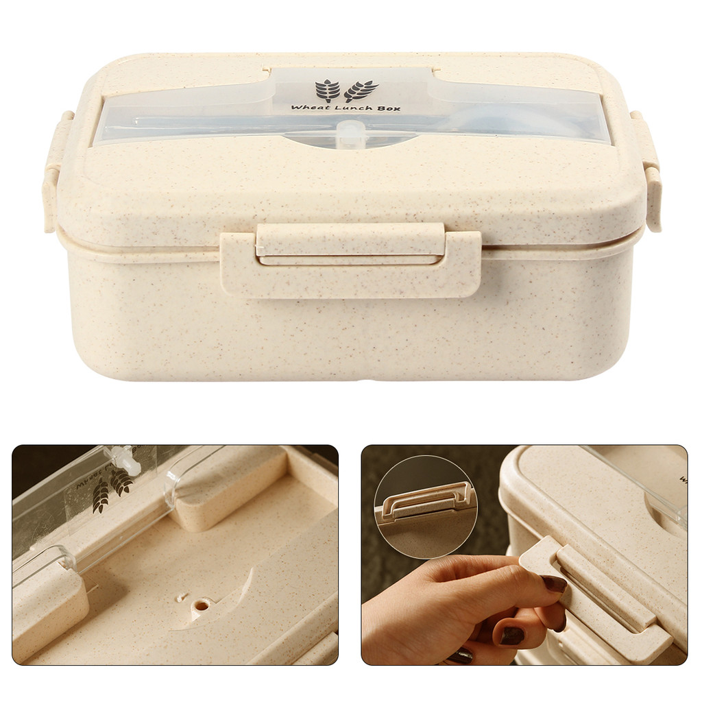 Microwave Lunch Box Wheat Straw Bento Box With Dinnerware Food Storage ...