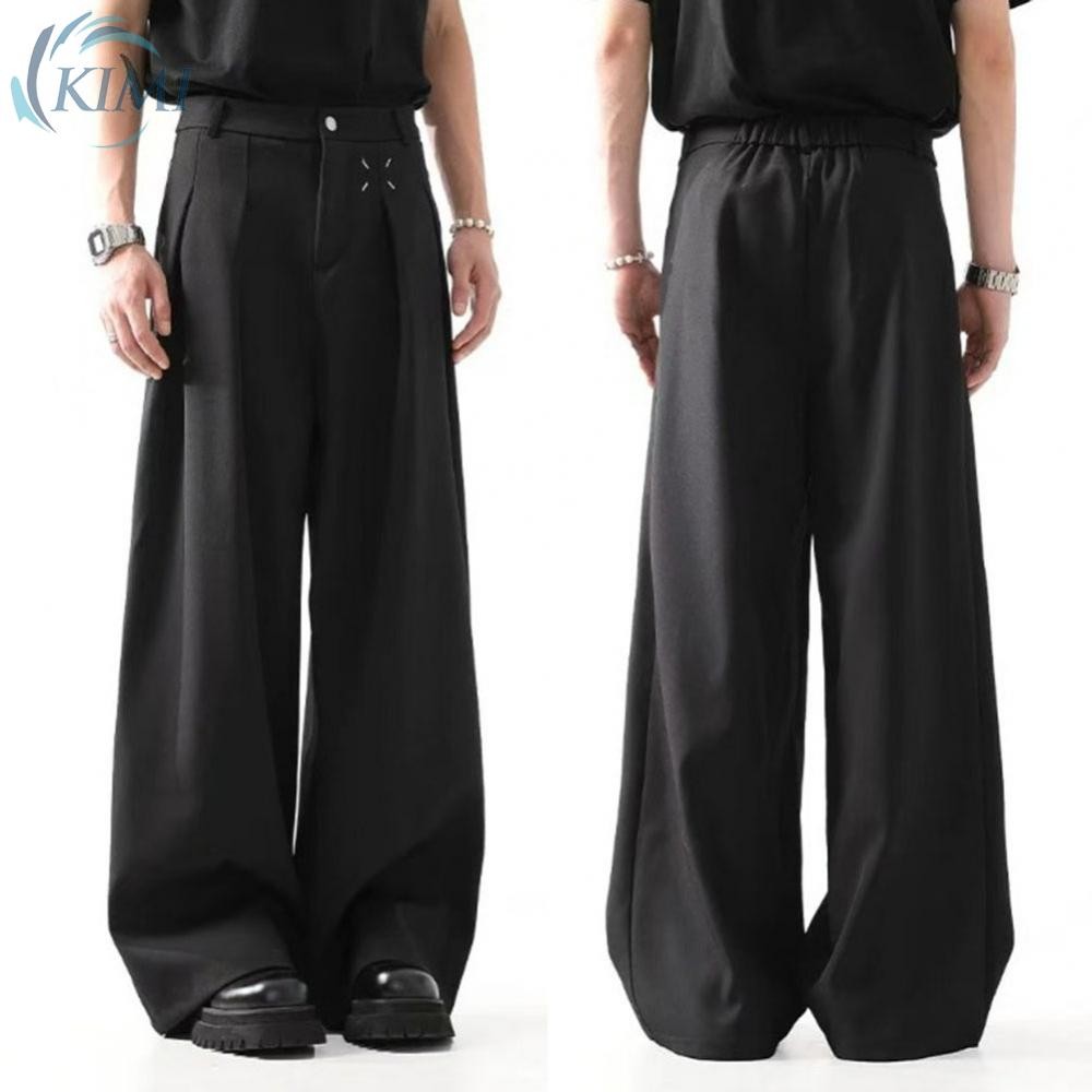 Stylish Men Loose Fit Suit Pants Straight Leg Casual Trousers in Black ...