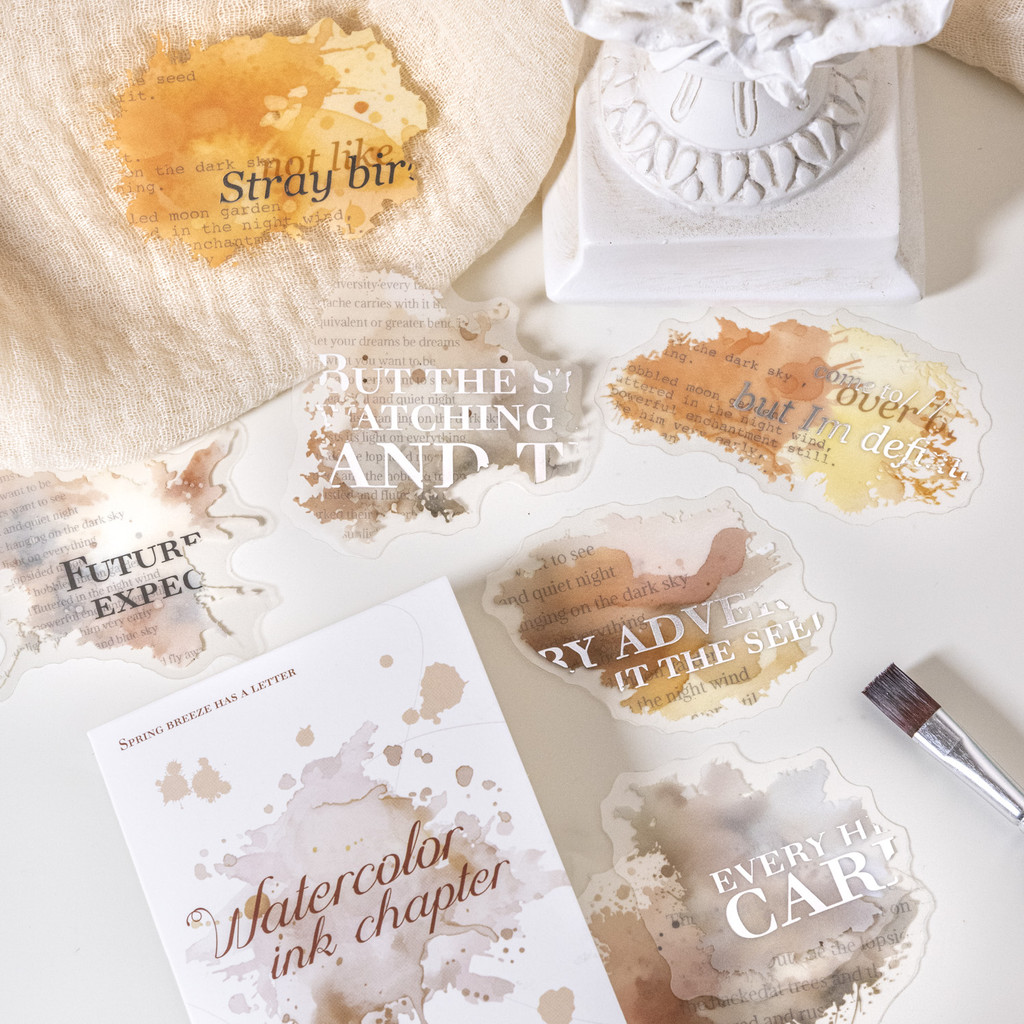 Watercolor Ink Seal Series Vintage English Text Smudge Landscaping PET ...