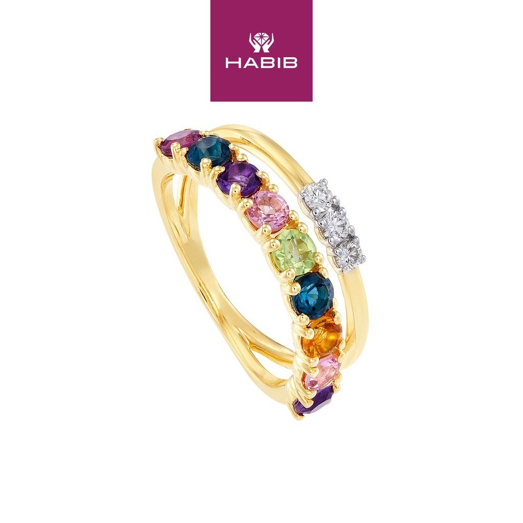 HABIB Multi-Coloured Gemstone and Diamond Ring in 375/9K Yellow Gold ...