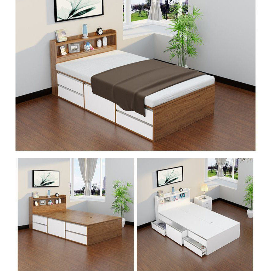 Nordic Japanese Style High Box Storage Bed Single Bed Japanese Tatami ...